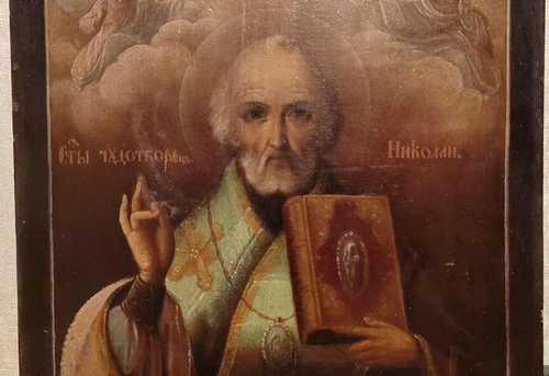 Большая старинная икона Николай Чудотворец 19 век