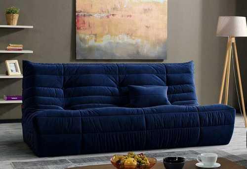 Трехместный бескаркасный диван. Синий Велюр