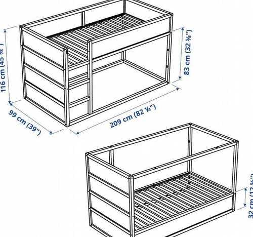Кровать IKEA kura 90x200 см, белый/коричневый