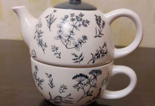 Чайник заварочный и чашка, набор керамика