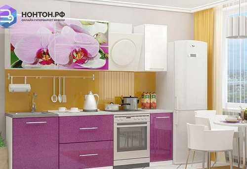 Кухня Орхидея-2 1.8 м белый глянец / сиреневый мет