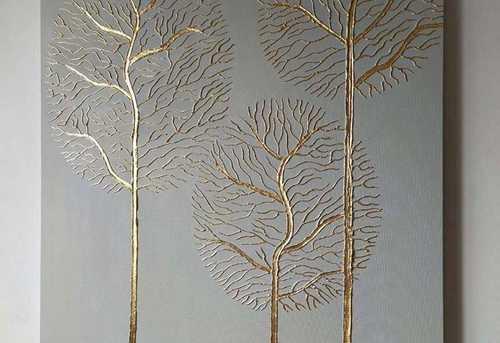 Картина "Деревья на бежевом" ручной работы