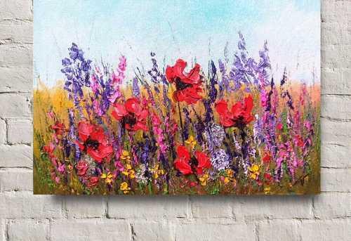Картина маслом Маки Полевые цветы Летний пейзаж