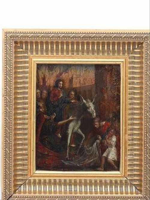 Антик Картина Икона Вхождение Иисуса в Иерусалим