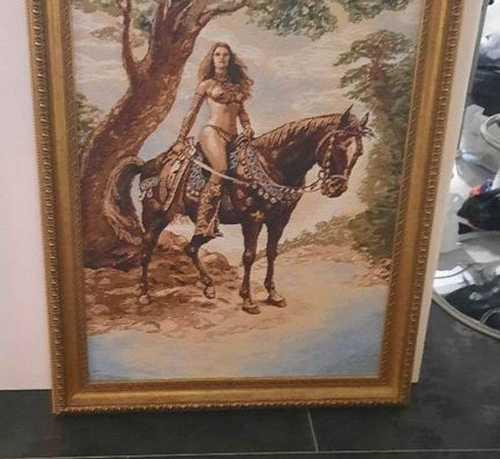 Картина вышивка крестиком девушка на коне