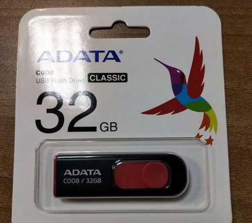 Флешка 32Gb USB 2.0, adata C008, черный/красный