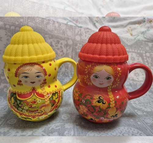 Кружка матрёшка керамическая с силиконовой крышкой