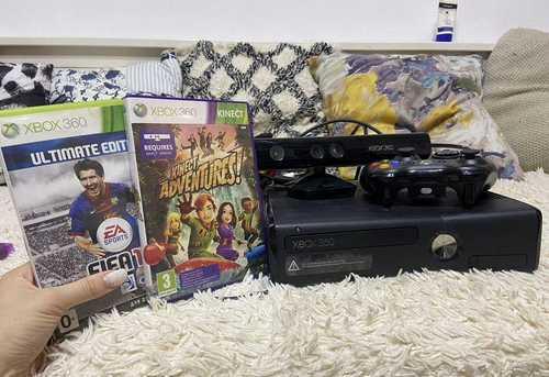 Xbox 360 + kinekt+джостик+2 игры