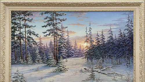 Картина зимний пейзаж "Зимнее утро" 60х100