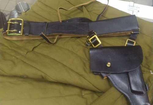 Оригинальный кожаный ремень с кобурой для офицера+