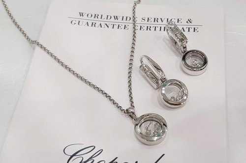 Золотые серьги и колье Chopard с бриллиантами