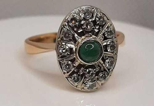 Золотое кольцо 583 СССР бриллианты изумруд