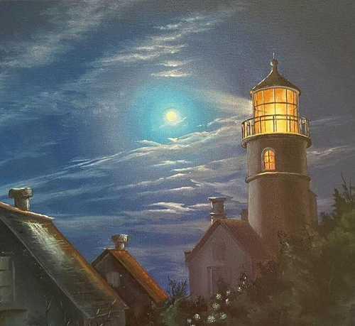 Картина на холсте маслом «Ночной маяк»