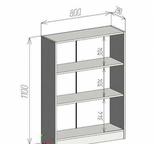 Стеллаж книжный 1100х800х280 мм, 2 полки, Белый