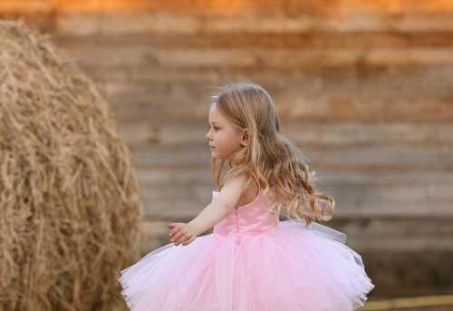 Розовое пышное платье для девочки 92-122