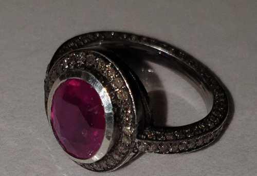 Кольцо с природным рубином, серебро