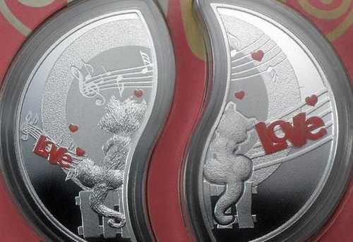 Серебряная редкая монета "IN love" (Кошки)