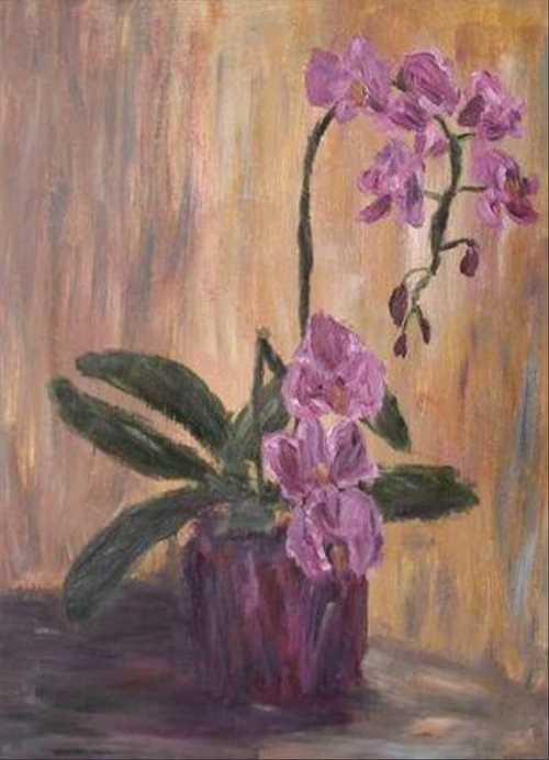 Картина маслом "Орхидея" в багете живопись