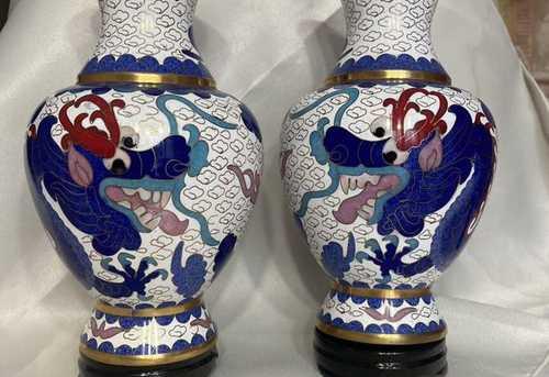 Парные вазы клуазоне Драконы,Китай