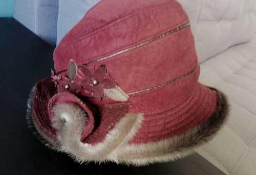 Шапка шляпа женская зимняя замша натур мех