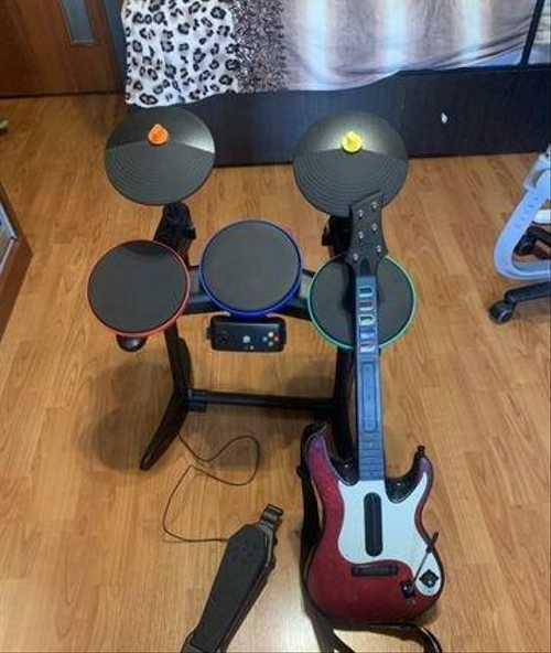 Xbox 360 + гитара + барабаны + игры