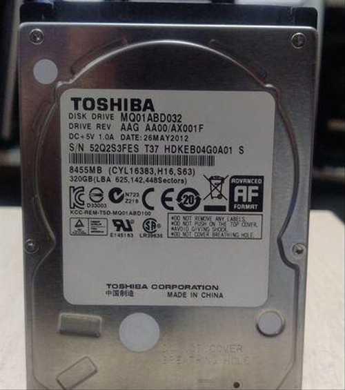 Жесткий диск HDD 2.5" 320 Гб, 5400 об\мин Toshiba