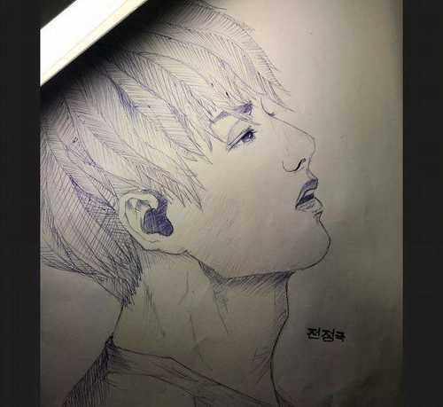 Рисунок ручкой Чон Чонгук BTS