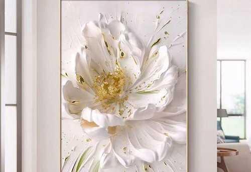 Объемная картина маслом Белый цветок Фактура