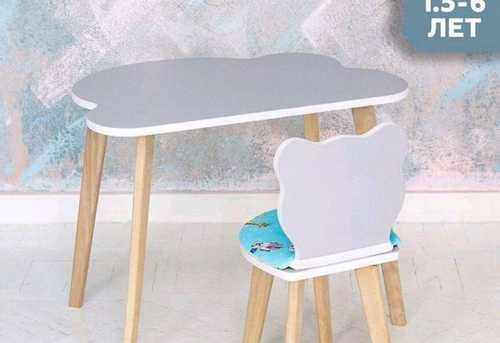 Детская мебель стул мишка и стол облако серый