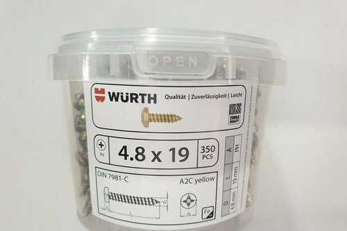 Wurth Саморез DIN 7981-C 4.8x19 A2C Yellow