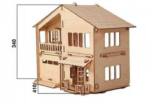 Домик кукольный деревянный с гаражом без мебели
