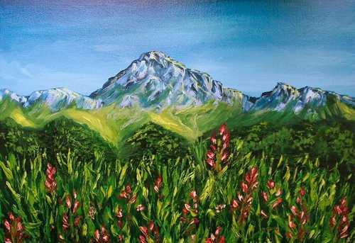 Картина маслом горный пейзаж Домбай