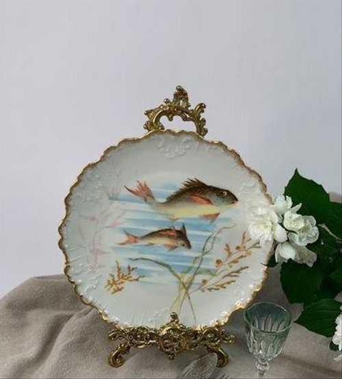 Тарелка с рыбами Лимож 19 век