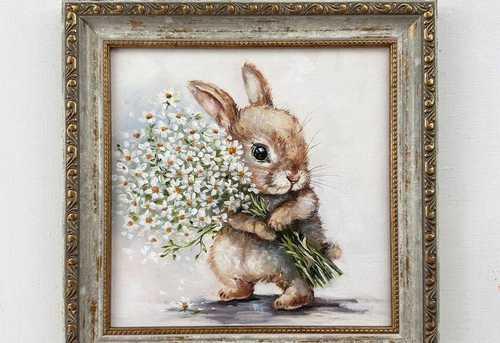 Картина маслом кролик Картина в рамке