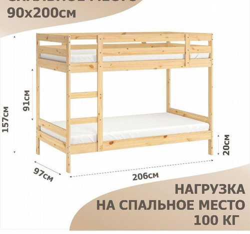 Двухъярусная кровать IKEA mydal