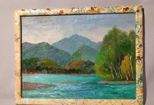 Картина маслом горный пейзаж с рекой