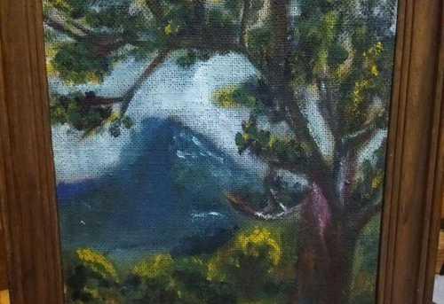 Картина маслом дерево горы 30 на 24