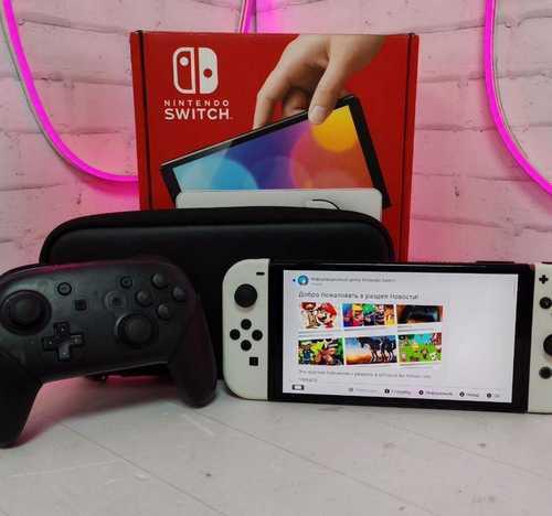 Белая Nintendo Switch oled 64Gb   Геймпад   чехол