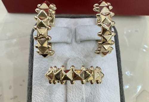 Золотые серьги, кольцо,Cartier 585