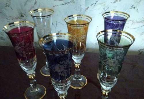 Набор цветных бокалов Чехия новый