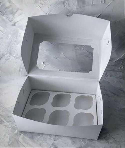 Коробка для 6 капкейков, белая с окном