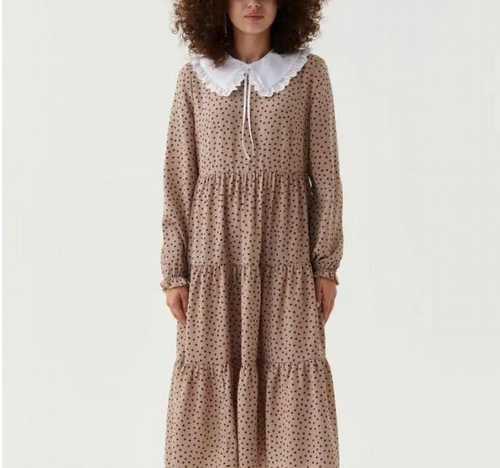 Платье бежевое в горох befree/ярусное платье