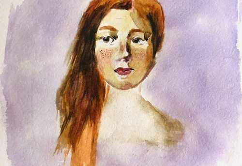 Портрет рыжей девушки акварелью а4