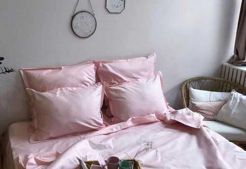 Белье постельное розовое из мако сатина