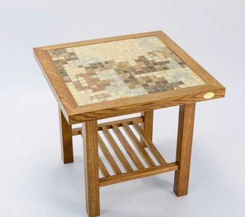 Журнальный стол с полочкой, массив дуба и мозаика