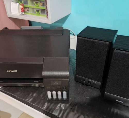 Цветной принтер Epson L1110 и колонки Sven