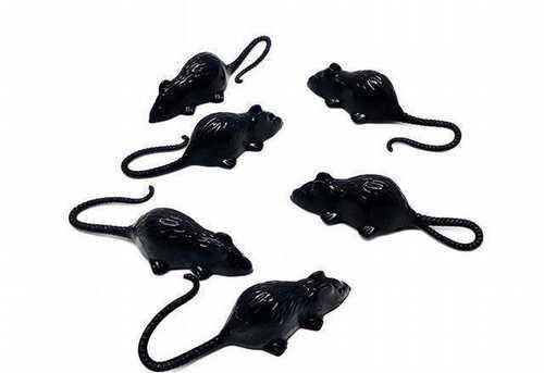 Мышки черные пластмассовые 7 см, 6 штук