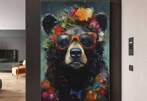 Современное искусство картина медведь Премиум холс