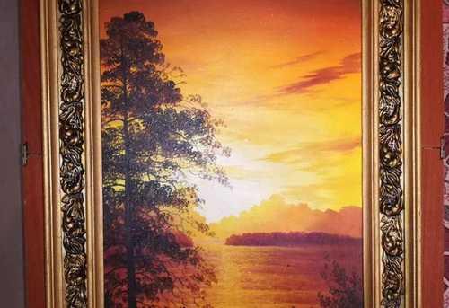 Картина маслом на холсте "Закат на реке"