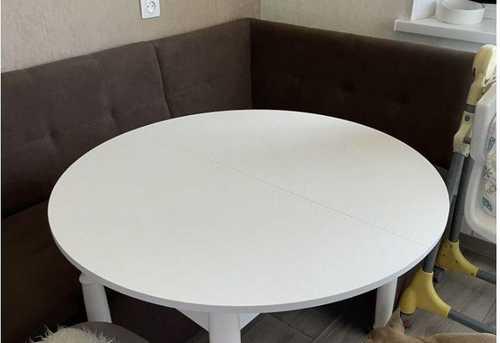 Кухонный стол круглый раздвижной белое дерево лдсп